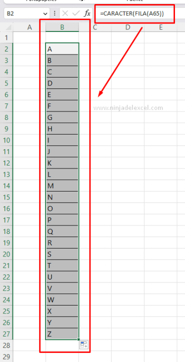Crear Alfabeto con Fórmulas en Excel - Ninja del Excel