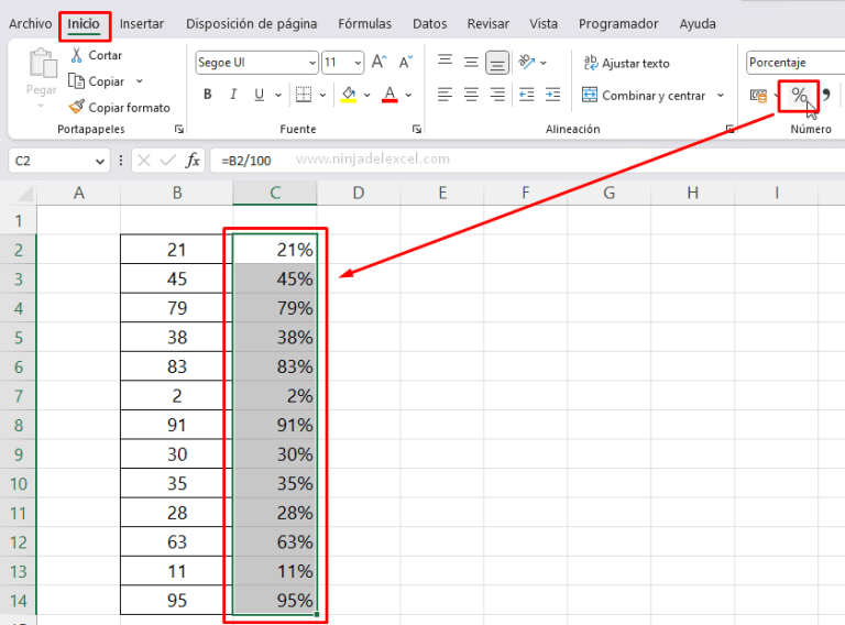 3 Formas de Convertir Números a Porcentajes en Excel - Ninja del Excel