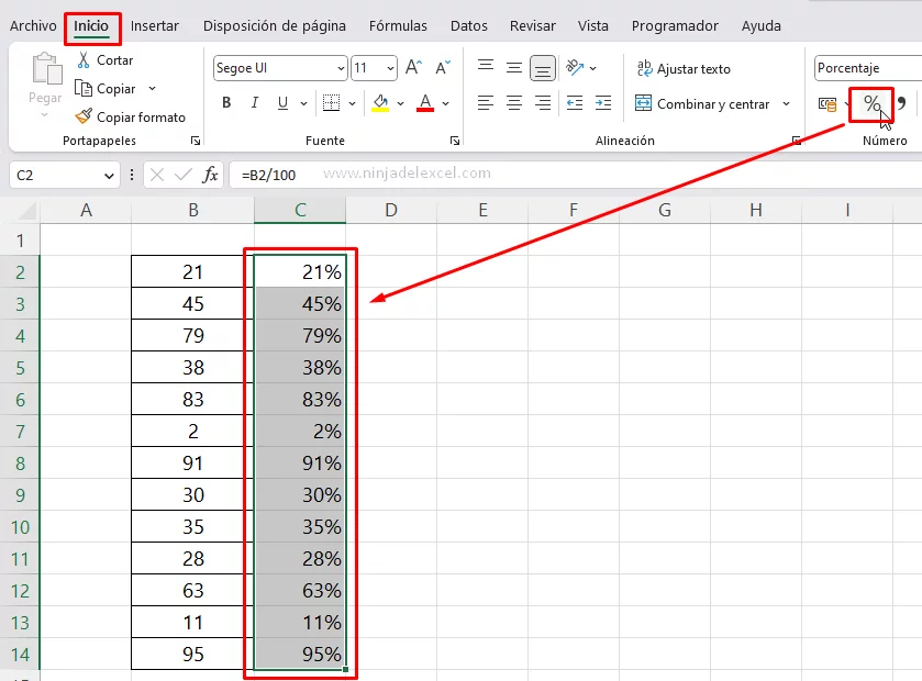 3 Formas de Convertir Números a Porcentajes en Excel - Ninja del Excel 3 Formas de Convertir Números a Porcentajes en Excel - Ninja del Excel