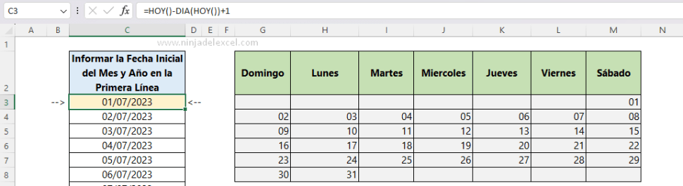 Calendario Con Fórmulas y Lista de Fechas en Excel - Ninja del Excel