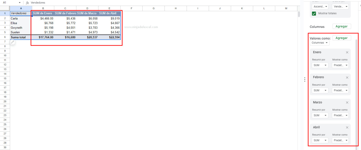 Cómo Resumir en Google Sheets - Ninja del Excel